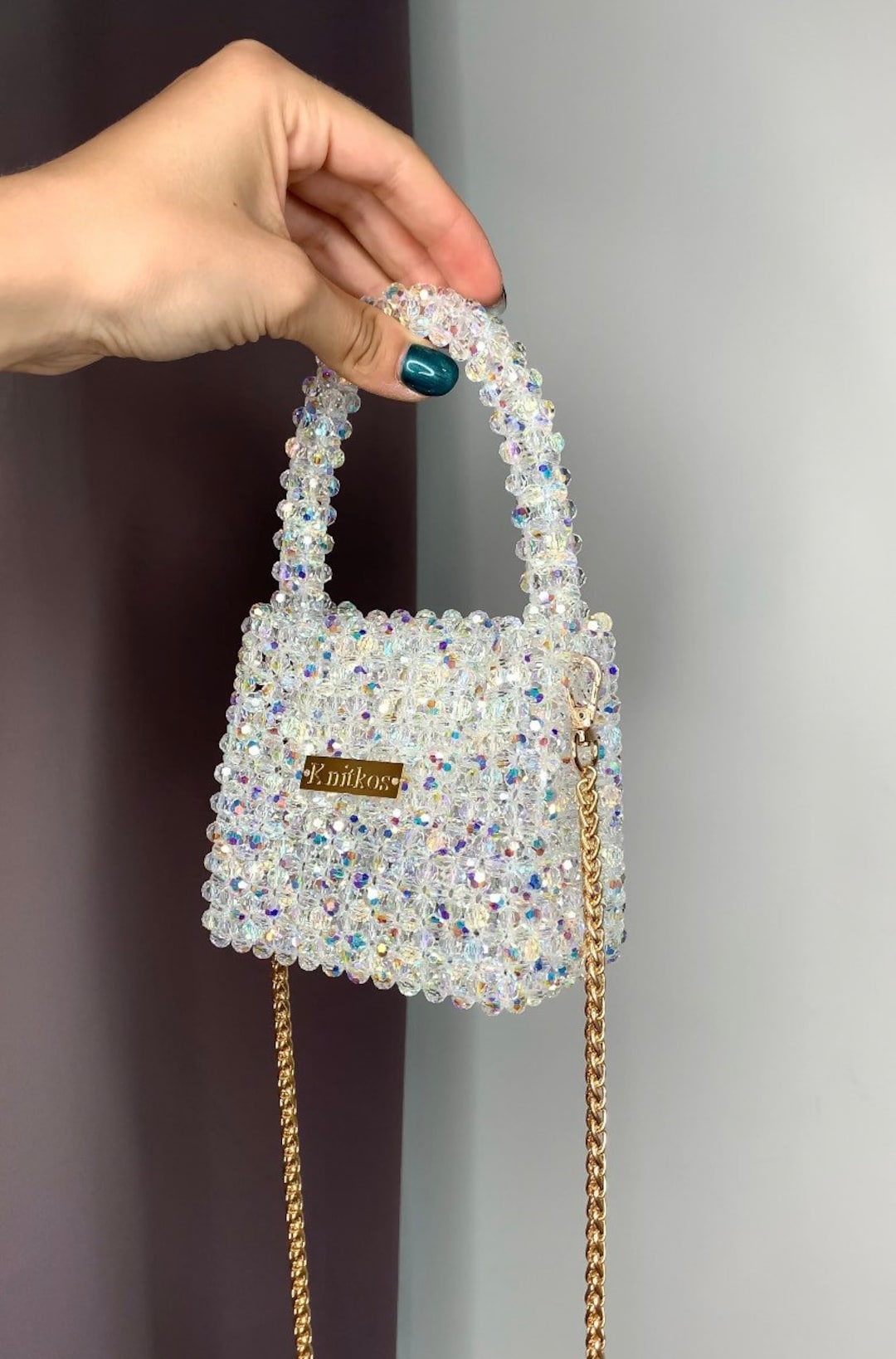 Luxury Preciosa Crystal AB Beaded Shoulder Bag, Elegant Women's Luxury ...