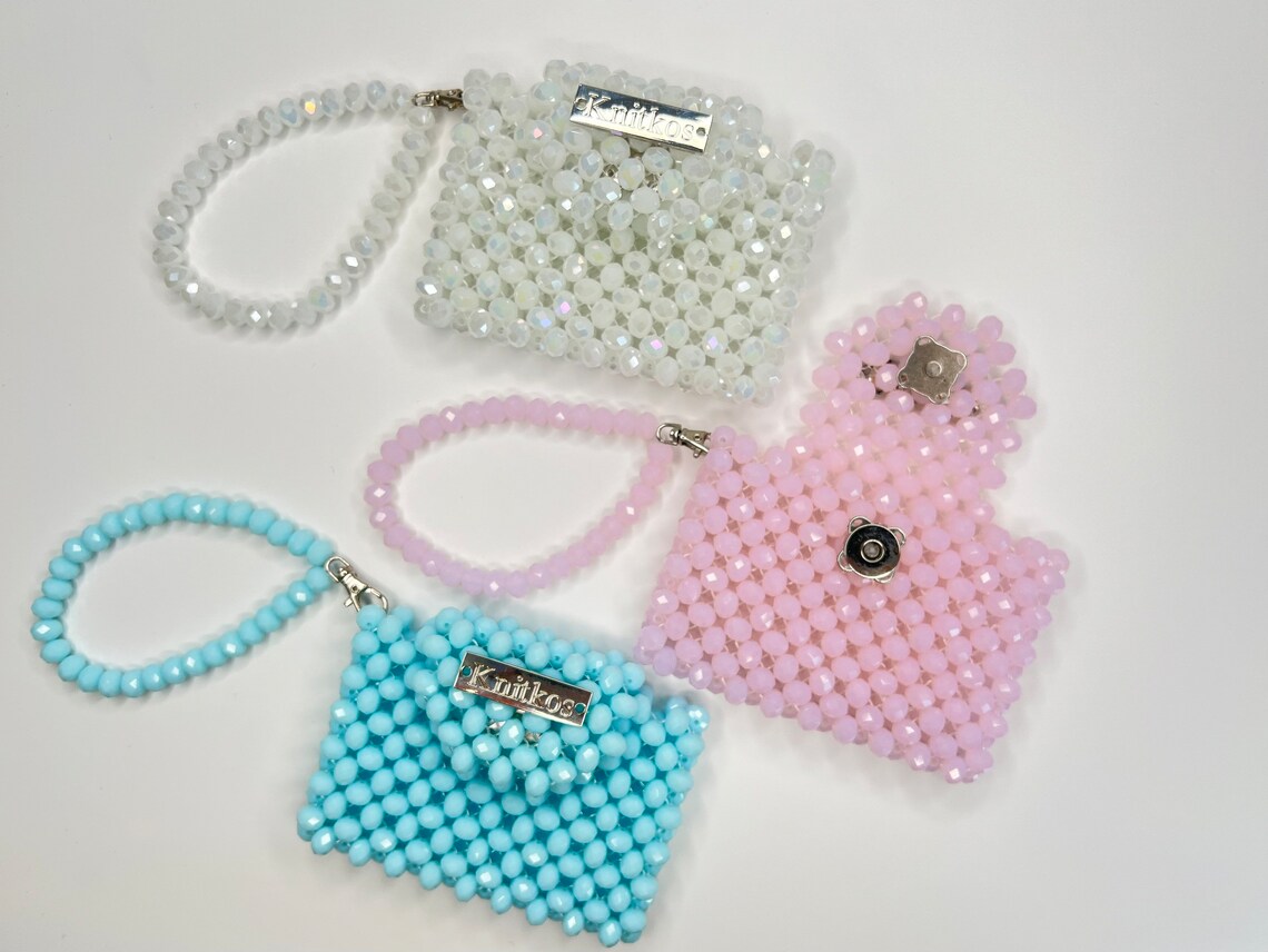 Crystal KNITKOS Women Bead Wallet Bead Cardholder Women - Etsy