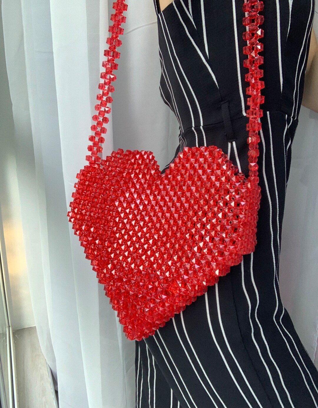 Handmade Red Beaded Heart Bag: Luxury Tote Handbag - Etsy