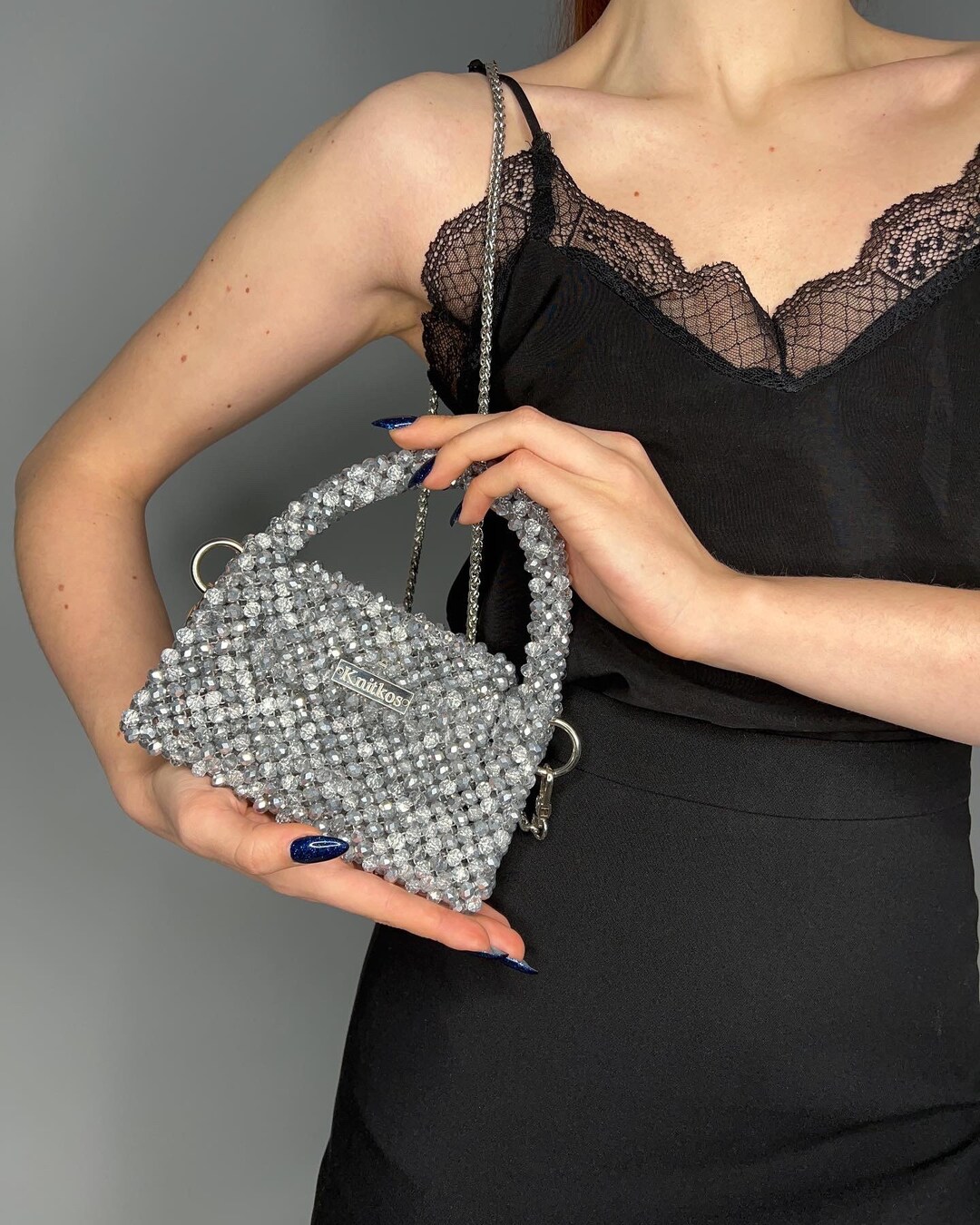 Crystal Metallic Beaded Bag, LUXURY Crossbody Bag, Women Bead Bag, Tote ...