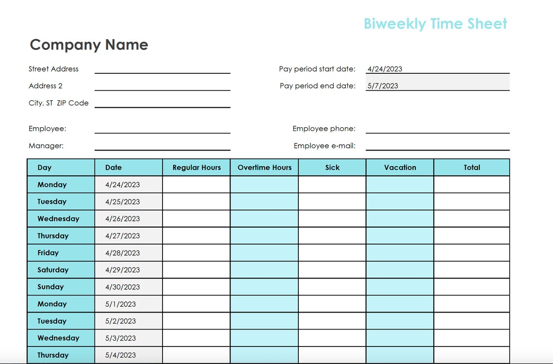 The Biweekly Timesheet for Contractors - Etsy