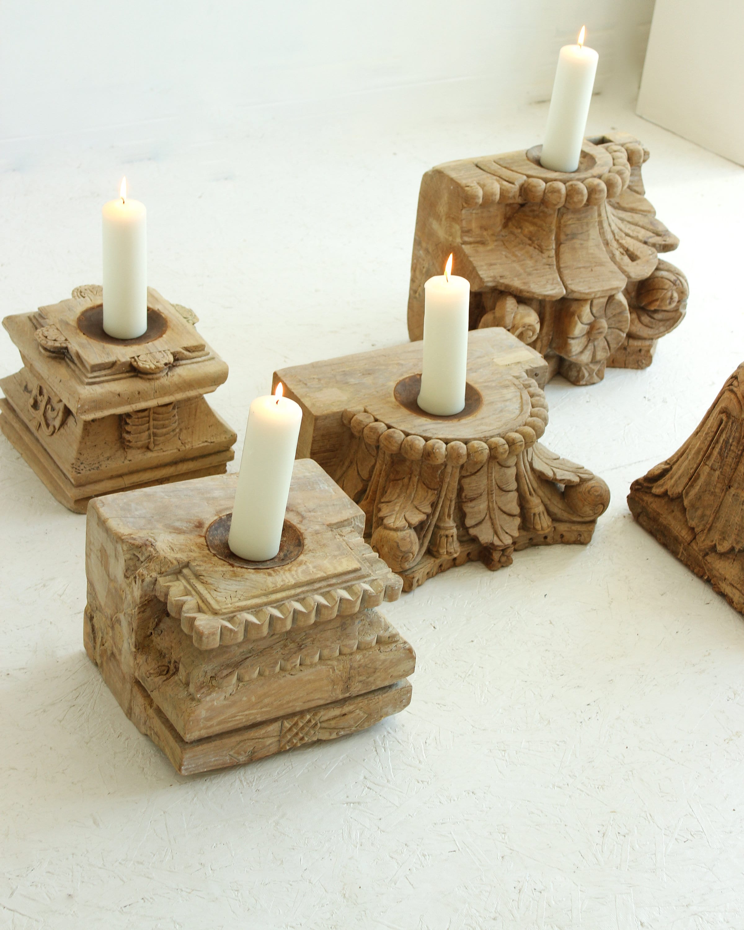 Reclaimed Vintage Indian Pillar Candle Stand, Bleached Antique Indian ...