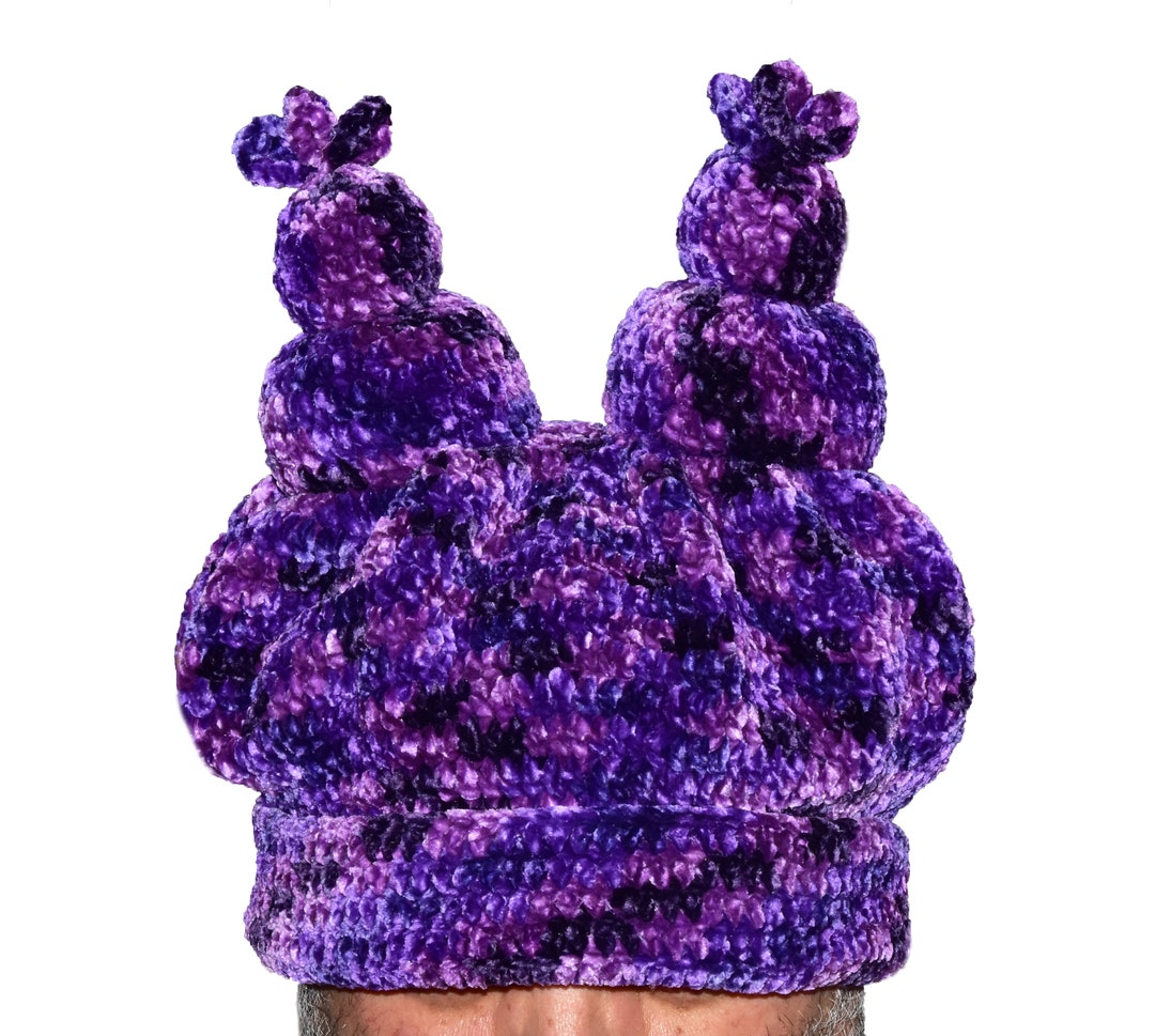 Chowder Crochet HAT Beanie PURPLE Adult Size Slouchy Velvet Stuffed ...
