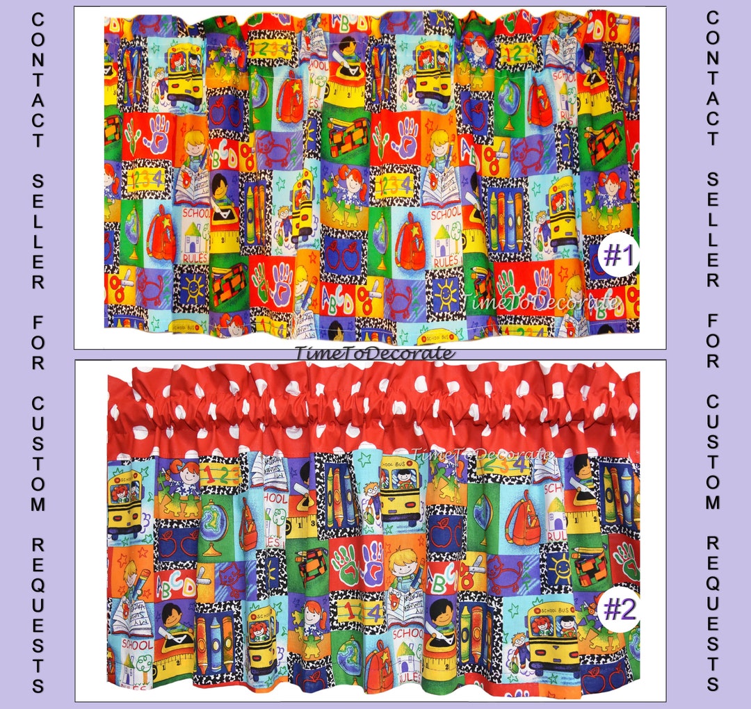 New CUSTOM School Window Ruffle VALANCE Nursery Play Room Topper Many ...