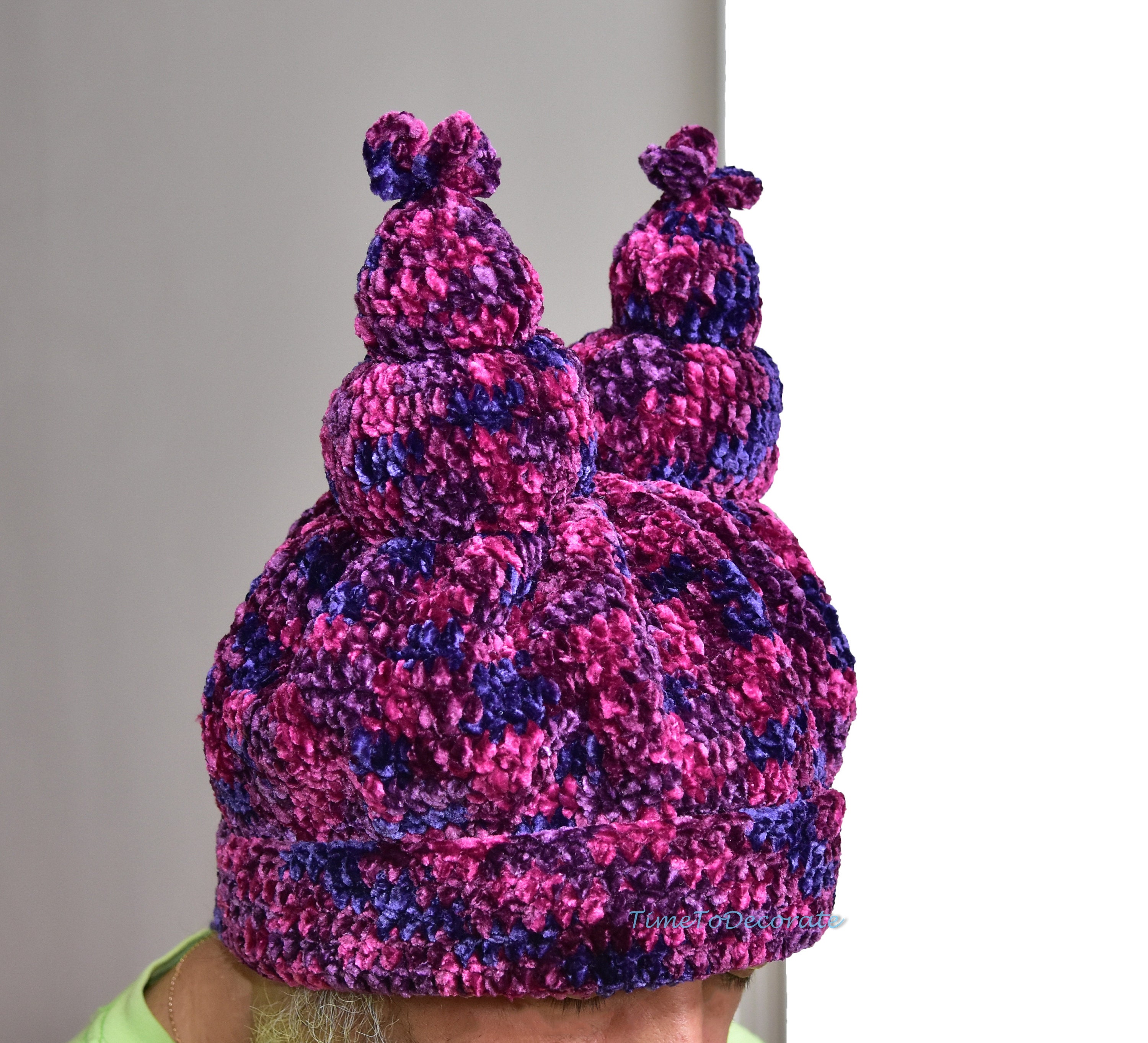 Chowder Crochet HAT Beanie BURGUNDY Adult Size Slouchy Velvet Stuffed ...