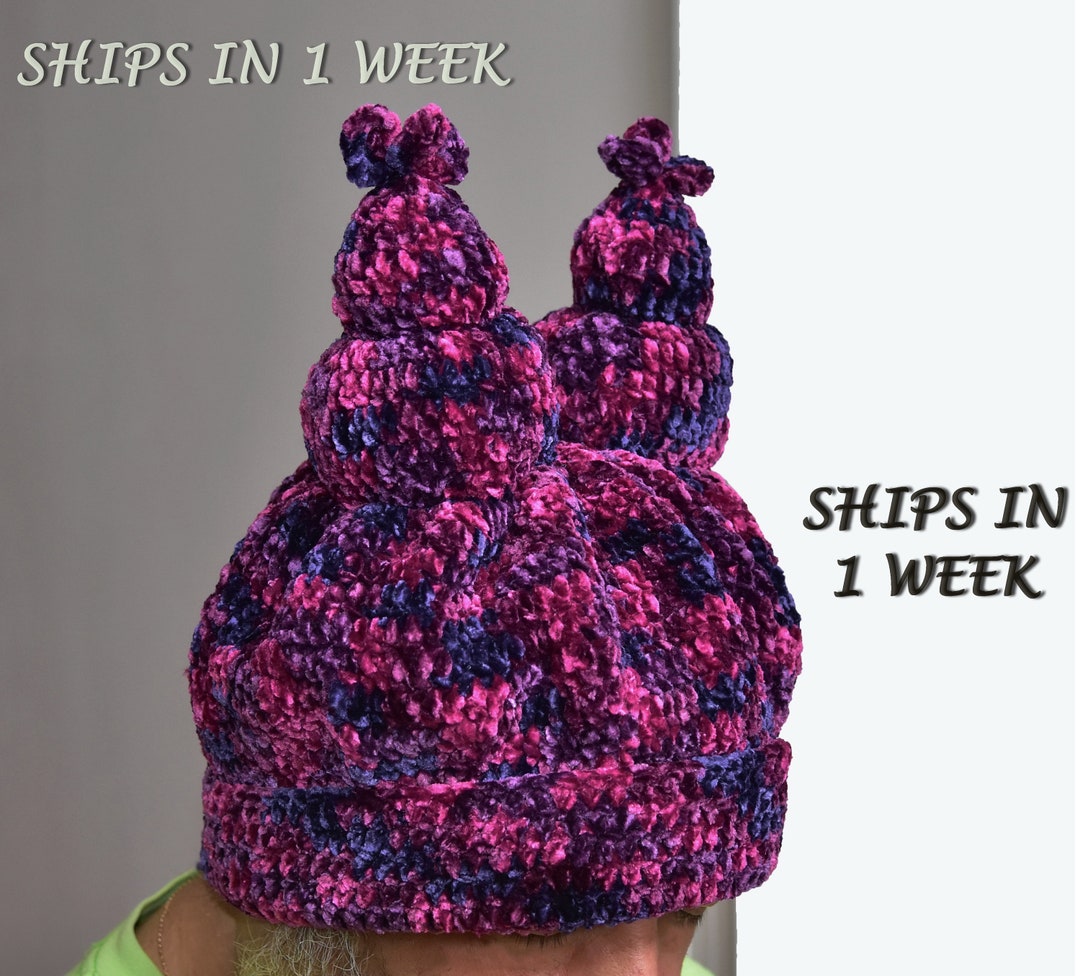 Chowder Crochet HAT Beanie BURGUNDY Adult Size Slouchy Velvet Stuffed ...