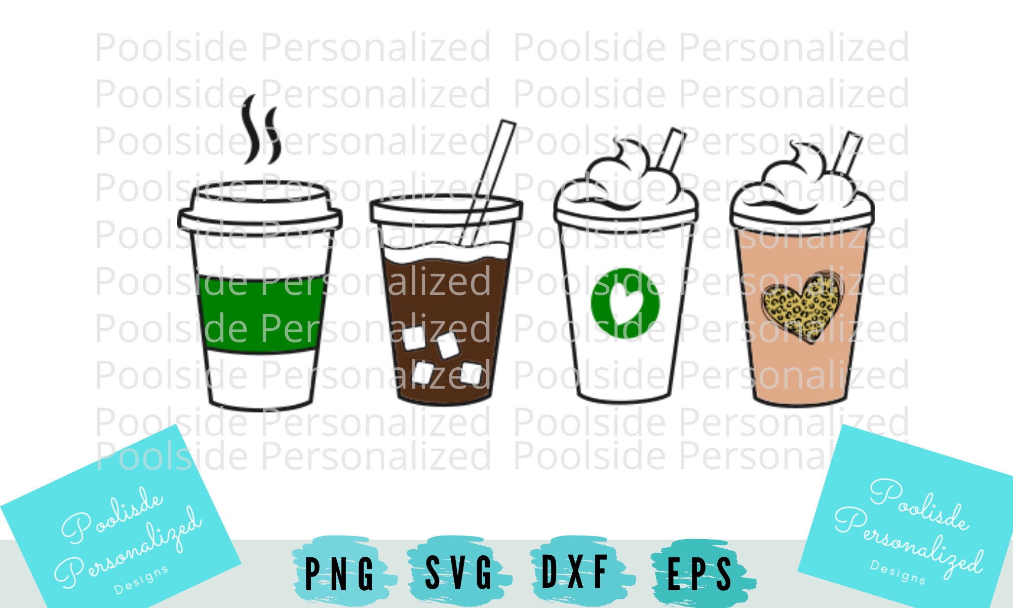 Coffee Lover Cute Cups Iced Coffee Latte to go Clip Art | Etsy