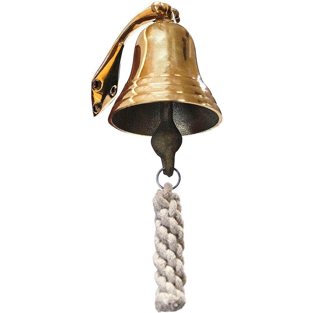 3.5 Gold Finish Brass Ship Bell With Rope, Polished Dinner Tip Indoor ...