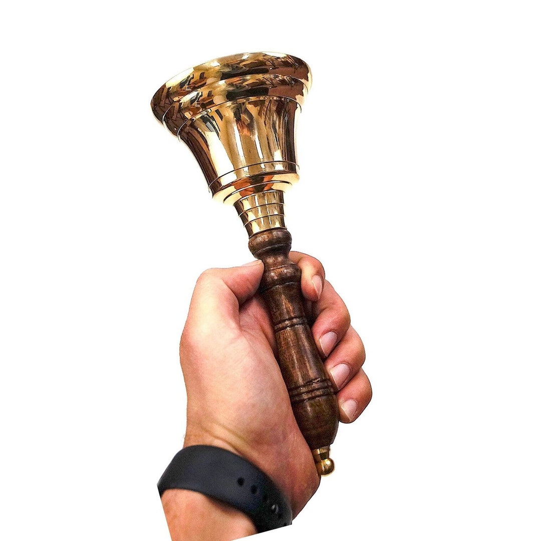 Solid Brass School Bell, Wooden Handle Hand Bell Multipurpose Call ...
