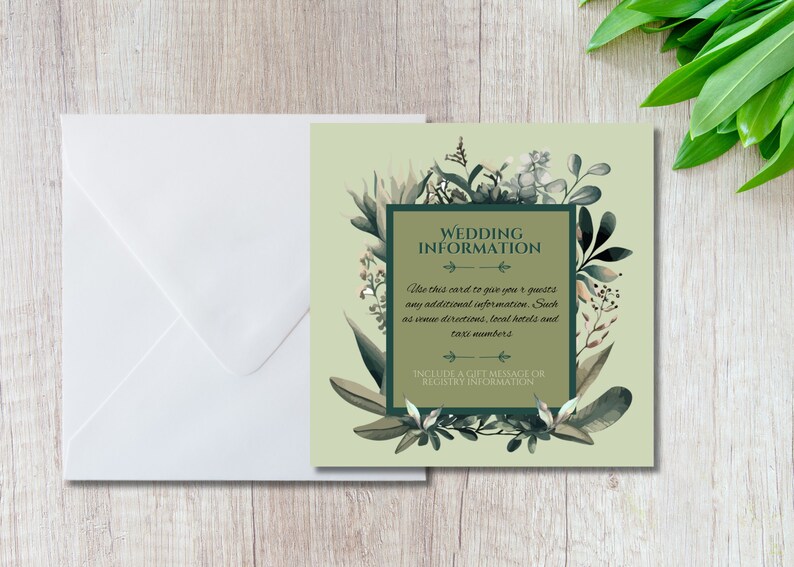 Green Watercolour Leafy Frame Square Wedding Invitation Suite Editable ...