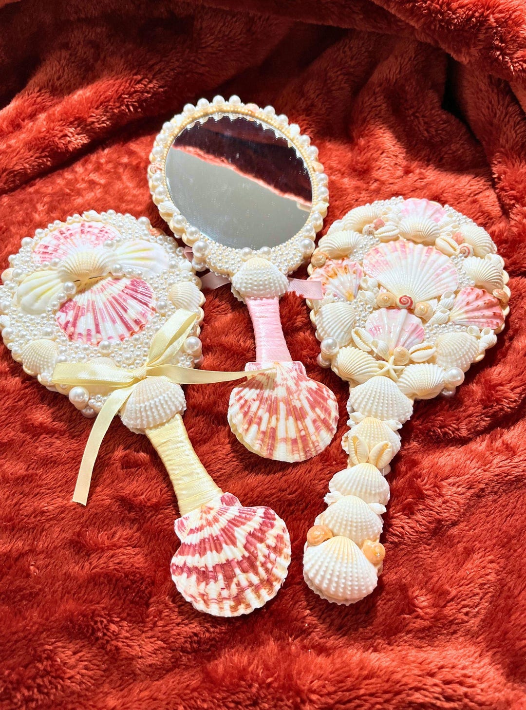 Handmade Seashell Hand Mirror, Coastal Pearl Vanity Mirror, Valentine ...