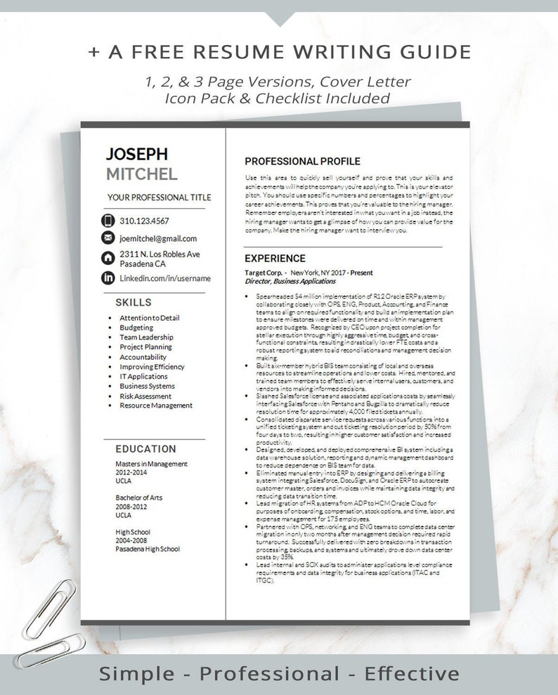 Resume Template for Word Executive Resume Template Sales - Etsy