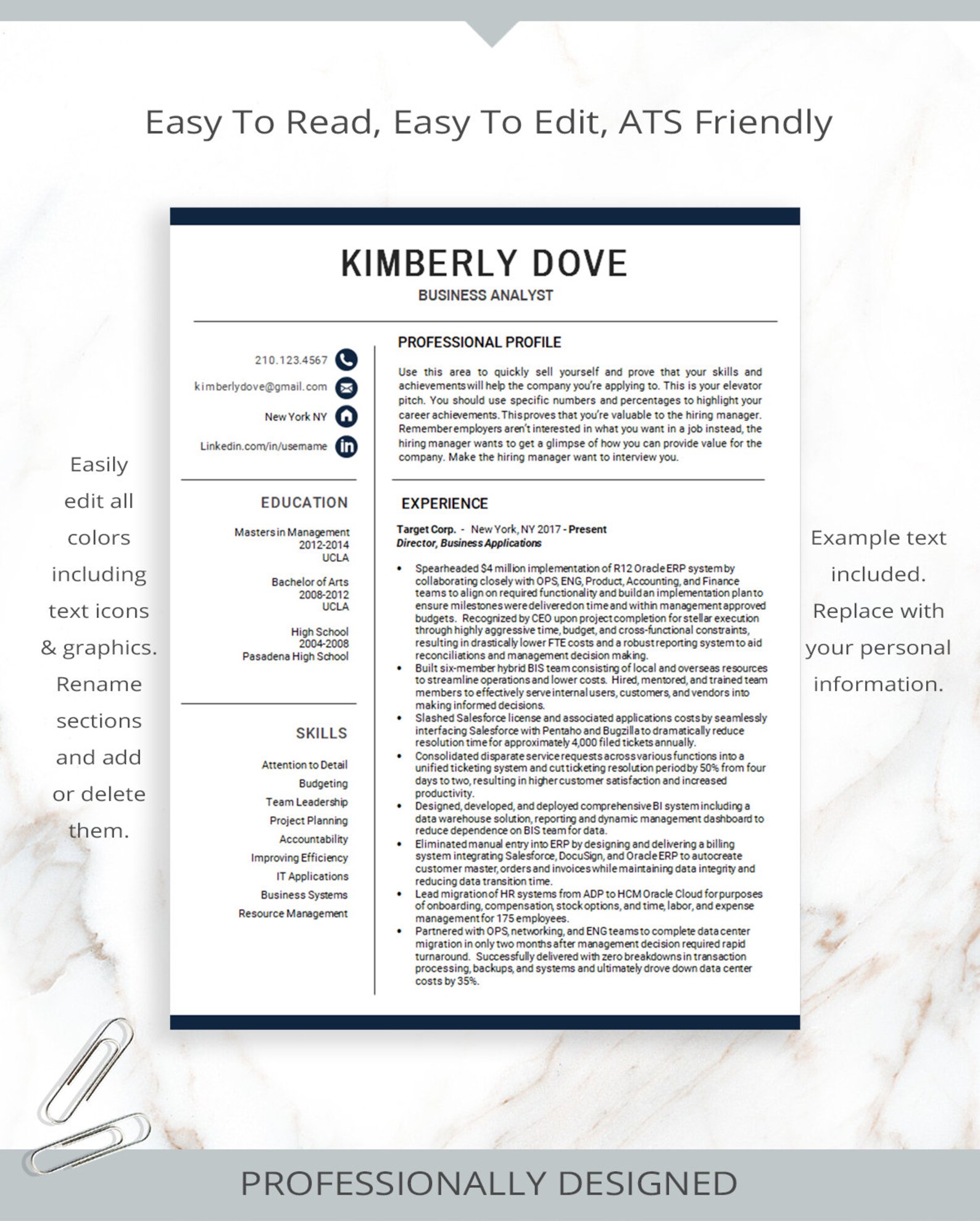 Modern Resume Template, Tech Resume Template for Word, IT Resume ...