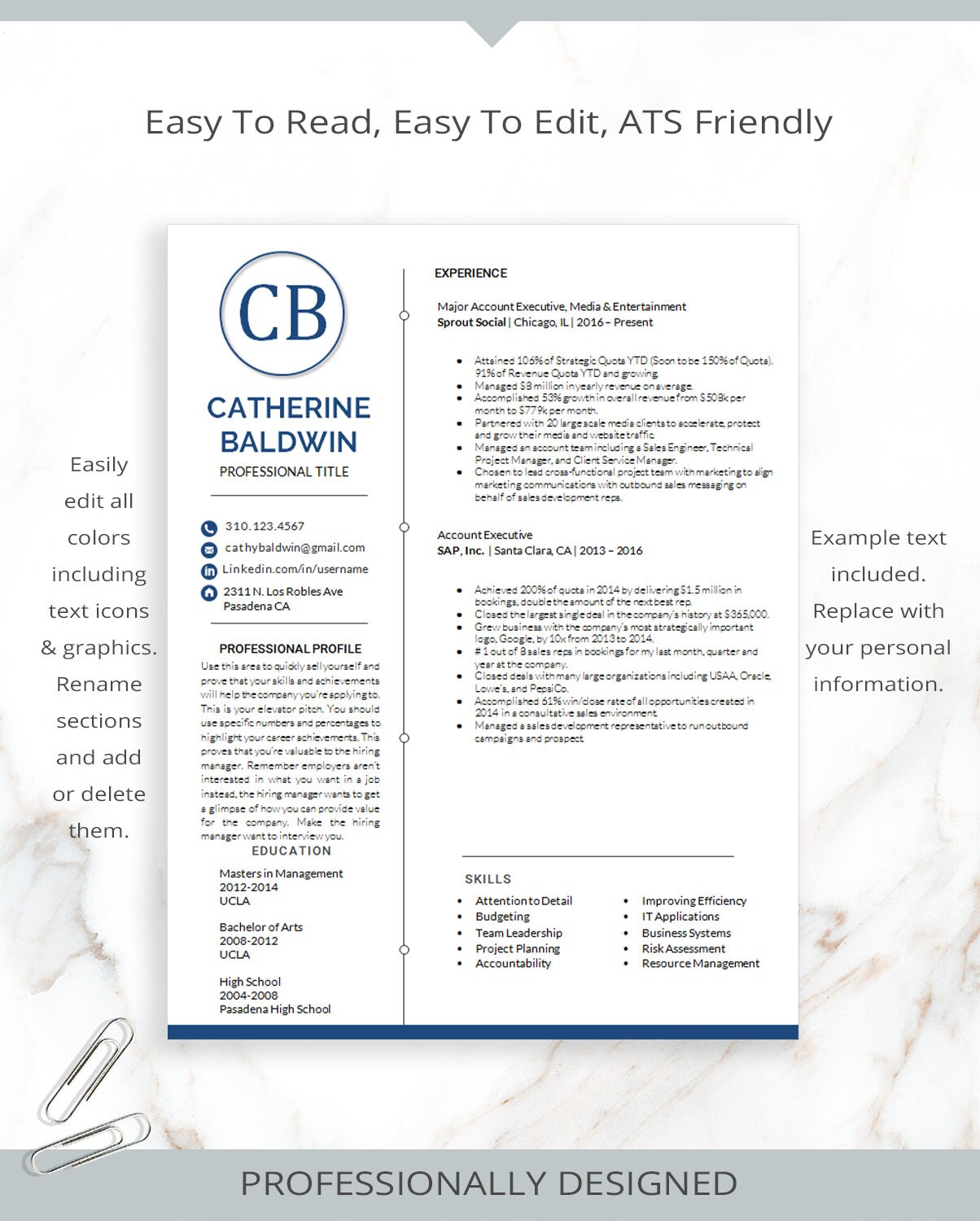 Resume Template for Word Executive Assistant, Accounting Assistant ...