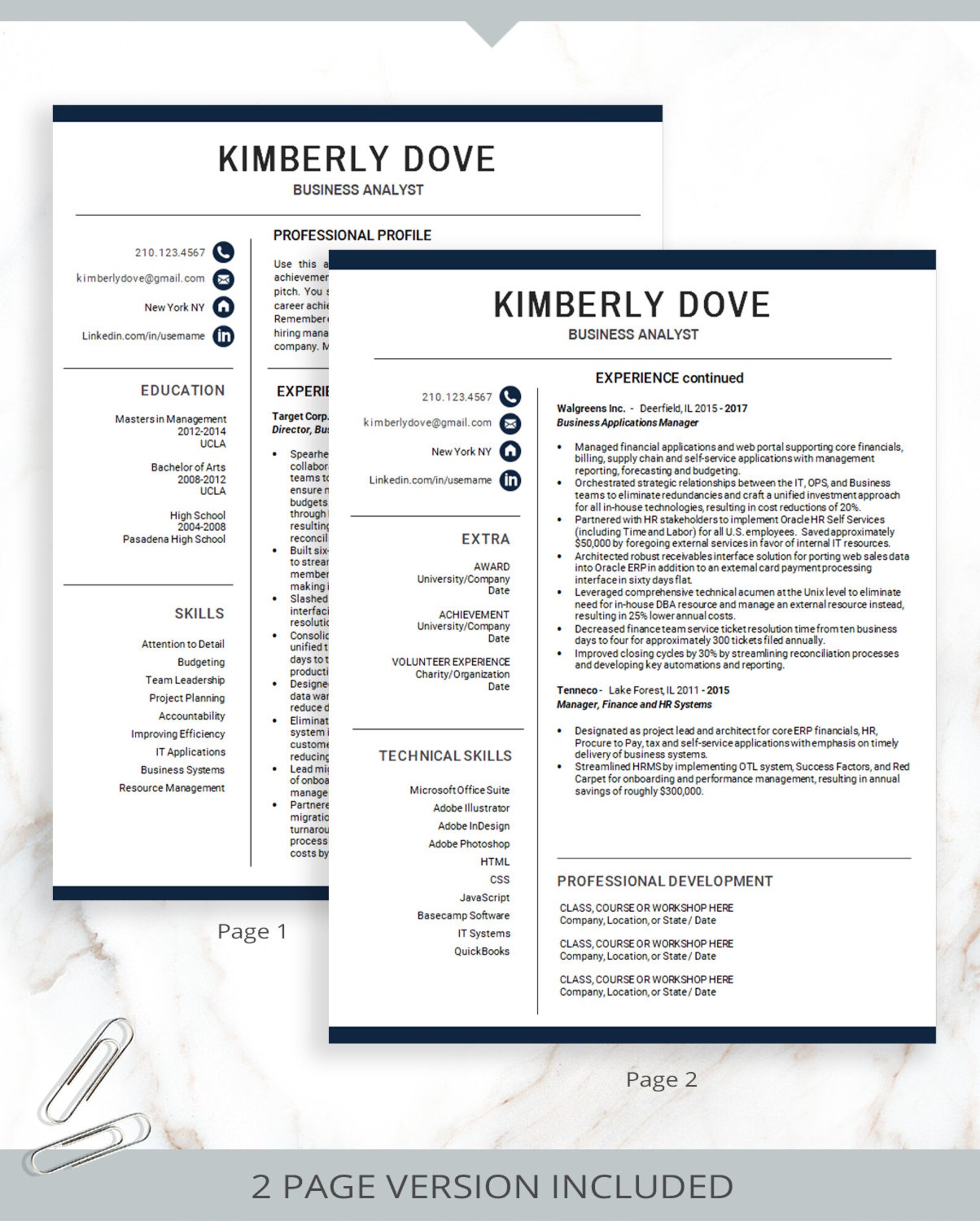 Modern Resume Template, Tech Resume Template for Word, IT Resume ...