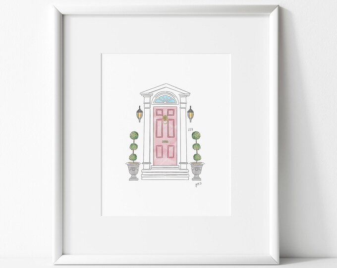 Pink Front Door | Watercolor | Print | Illustration | Home Decor ...