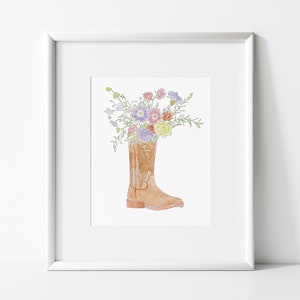 Boot Flower Vase Art Print Western Boot Cowboy Florals Watercolor ...