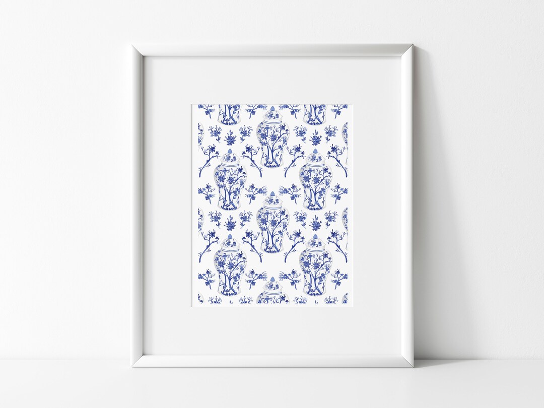 Blue Ginger Jar Pattern | Digital Download | Art File | Preppy Wall Art ...
