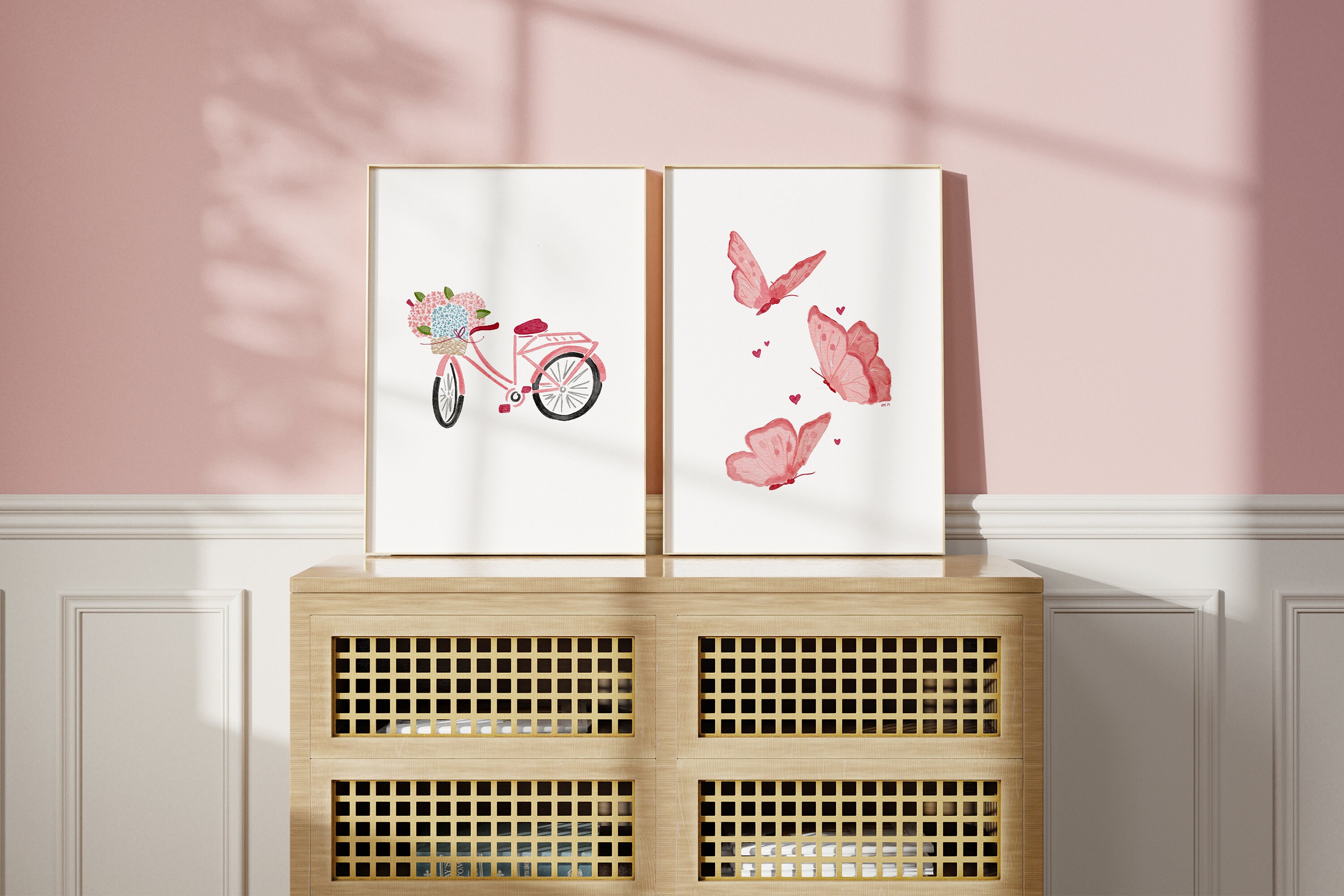 Pink Bicycle Flower Basket Hydrangea Pink Bow Floral Flower Garden Art