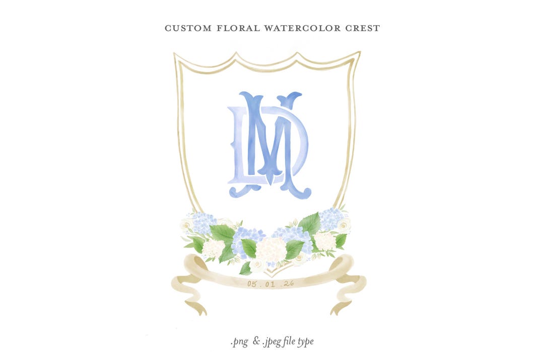 Custom Floral Wedding Crest, Watercolor Monogram Crest, Wedding Logo ...