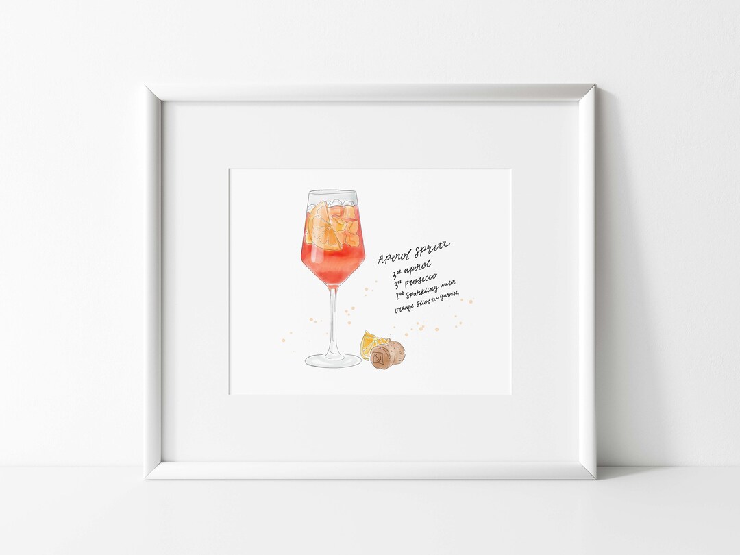 Aperol Spritz | Bar Cart Art | Watercolor | Cocktail | Recipe | Digital ...