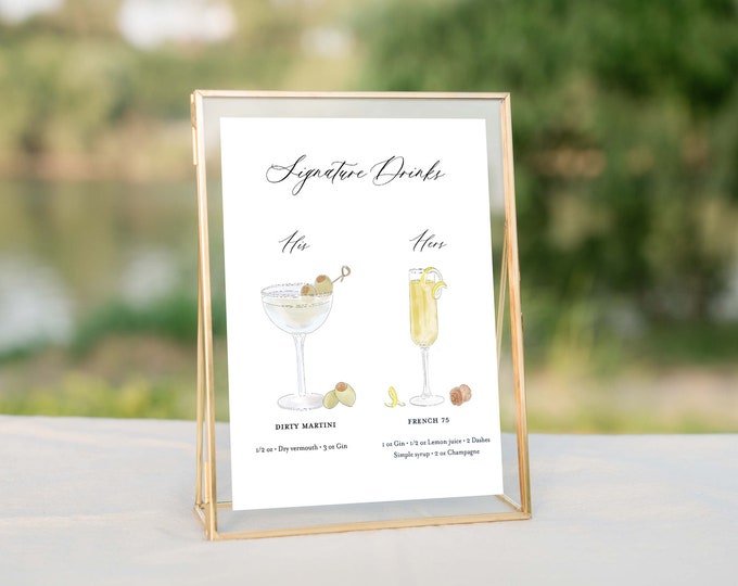 Signature Cocktail Sign | 8x10 | Instant Download | Signature Drink ...