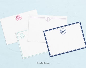 Personalized Pink Monogram Stationery, Women Flat Notecard Set ...