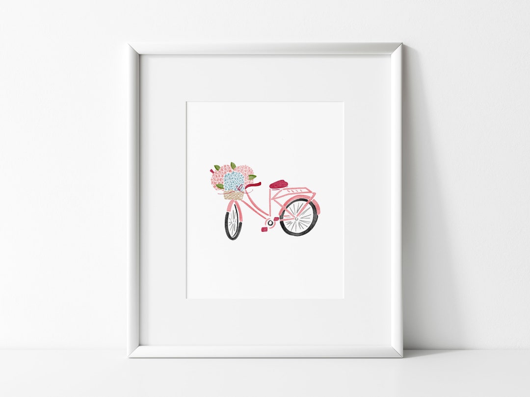 Pink Bicycle Flower Basket Hydrangea Pink Bow Floral Flower Garden Art