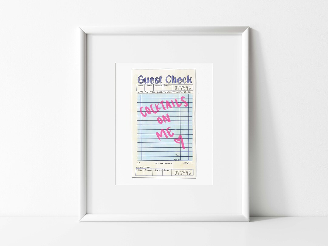 Guest Check Cocktail Bar Cart Digital Print Funky Wall Art Dorm Decor ...