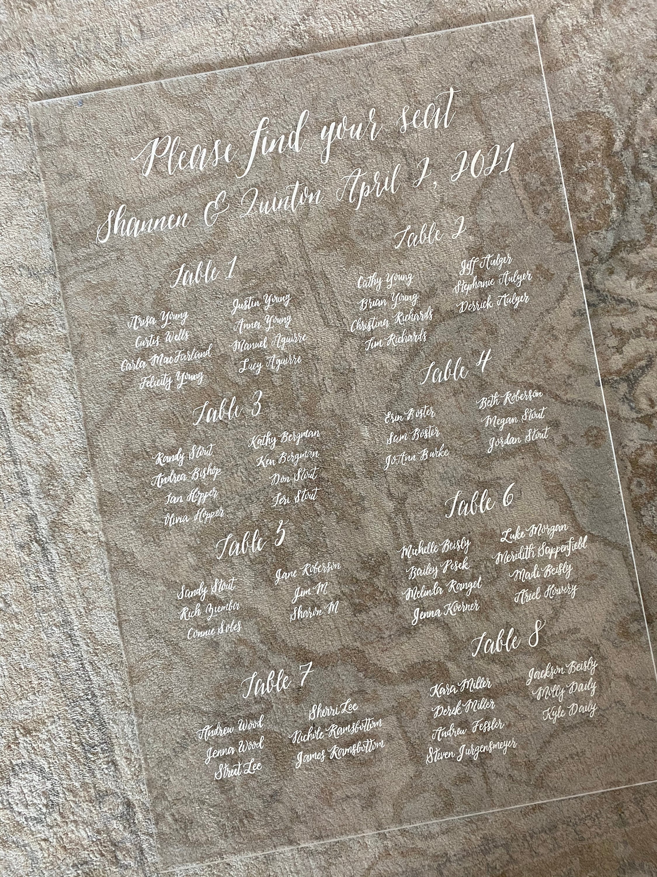 Hand Painted Acrylic Seating Chart Wedding Clear - Etsy
