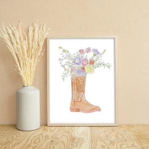 Boot Flower Vase Art Print Western Boot Cowboy Florals Watercolor ...
