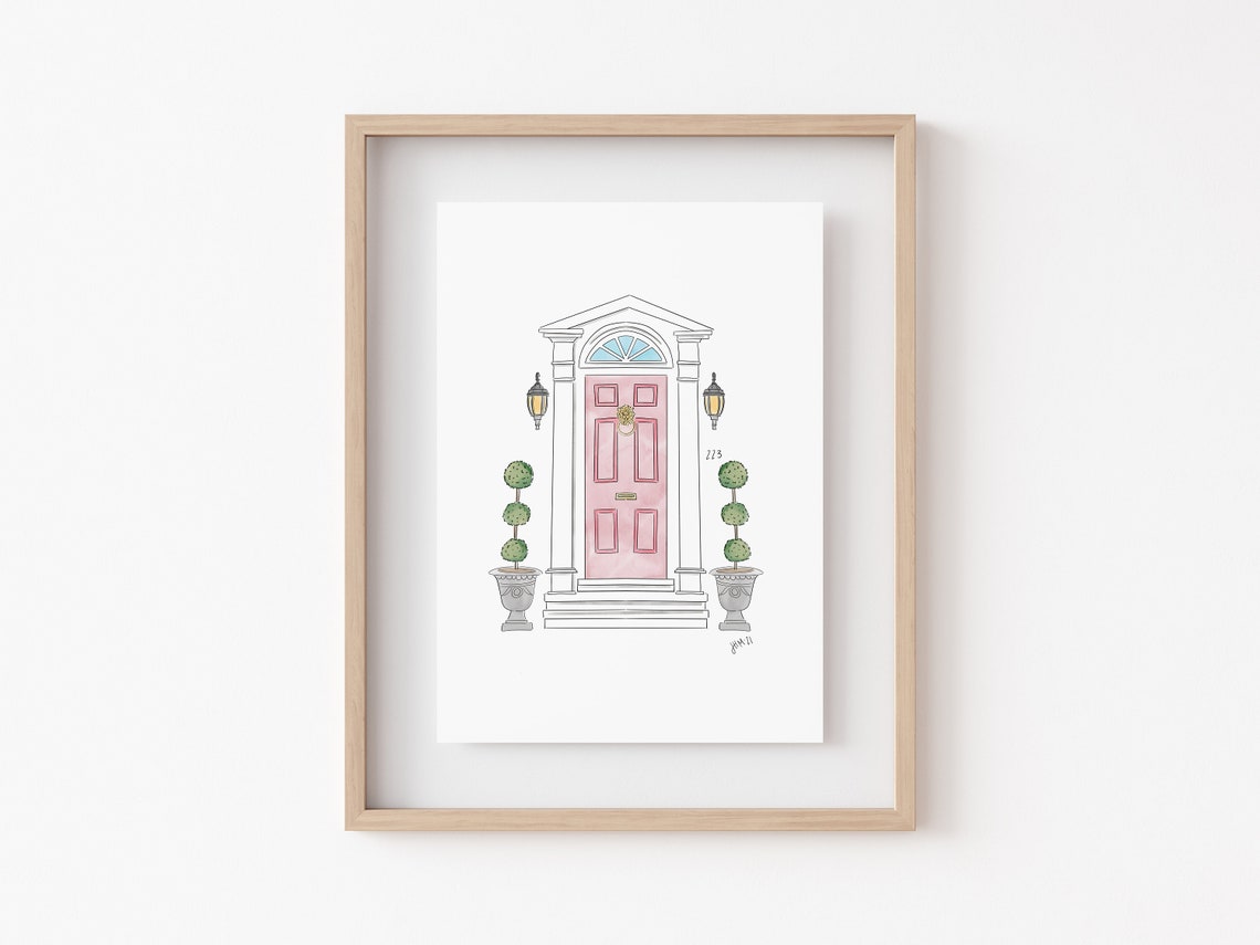 Pink Front Door | Watercolor | Print | Illustration | Home Decor ...