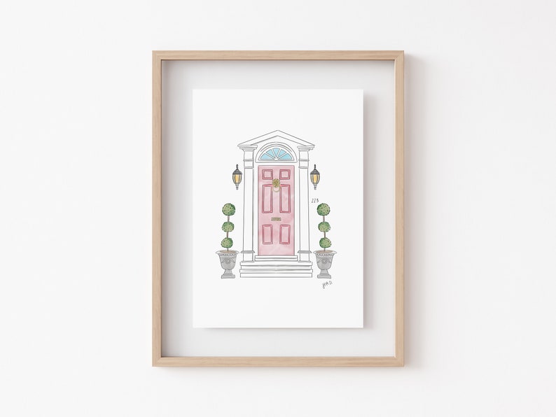 Pink Front Door | Watercolor | Print | Illustration | Home Decor ...
