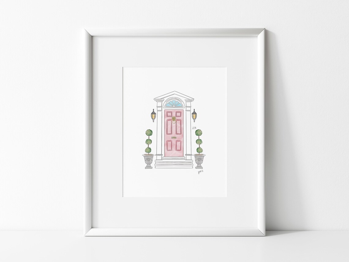 Pink Front Door | Watercolor | Print | Illustration | Home Decor ...
