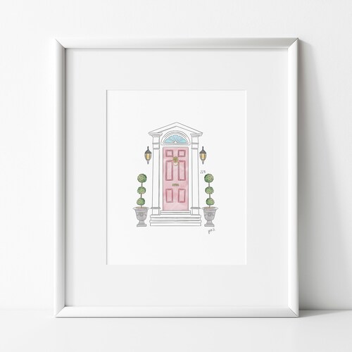 Pink Front Door Watercolor Print Illustration Home - Etsy