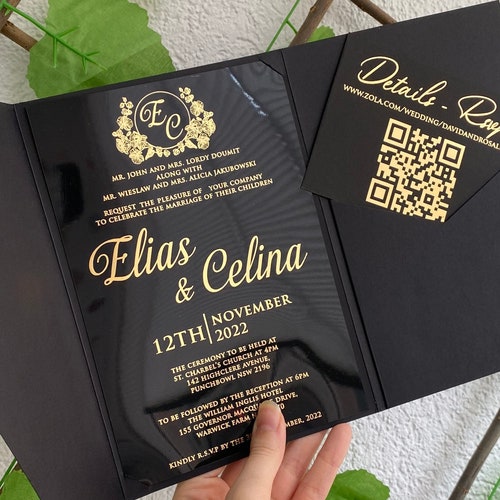 Pocket Wedding Invitations Acrylic Invitations Black - Etsy