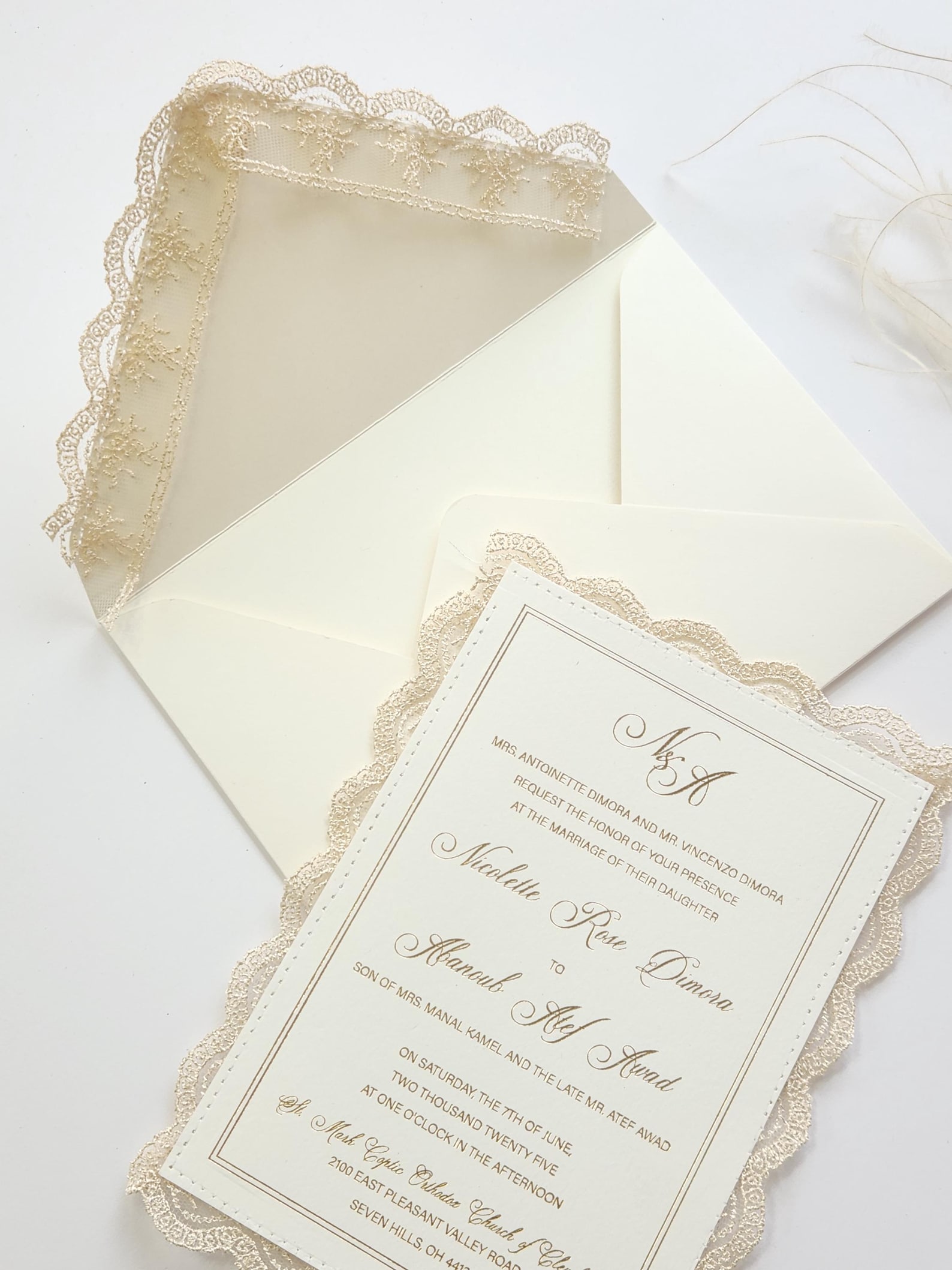 Handmade Lace Wedding Invitation, Embroidered Ivory Invite - Etsy