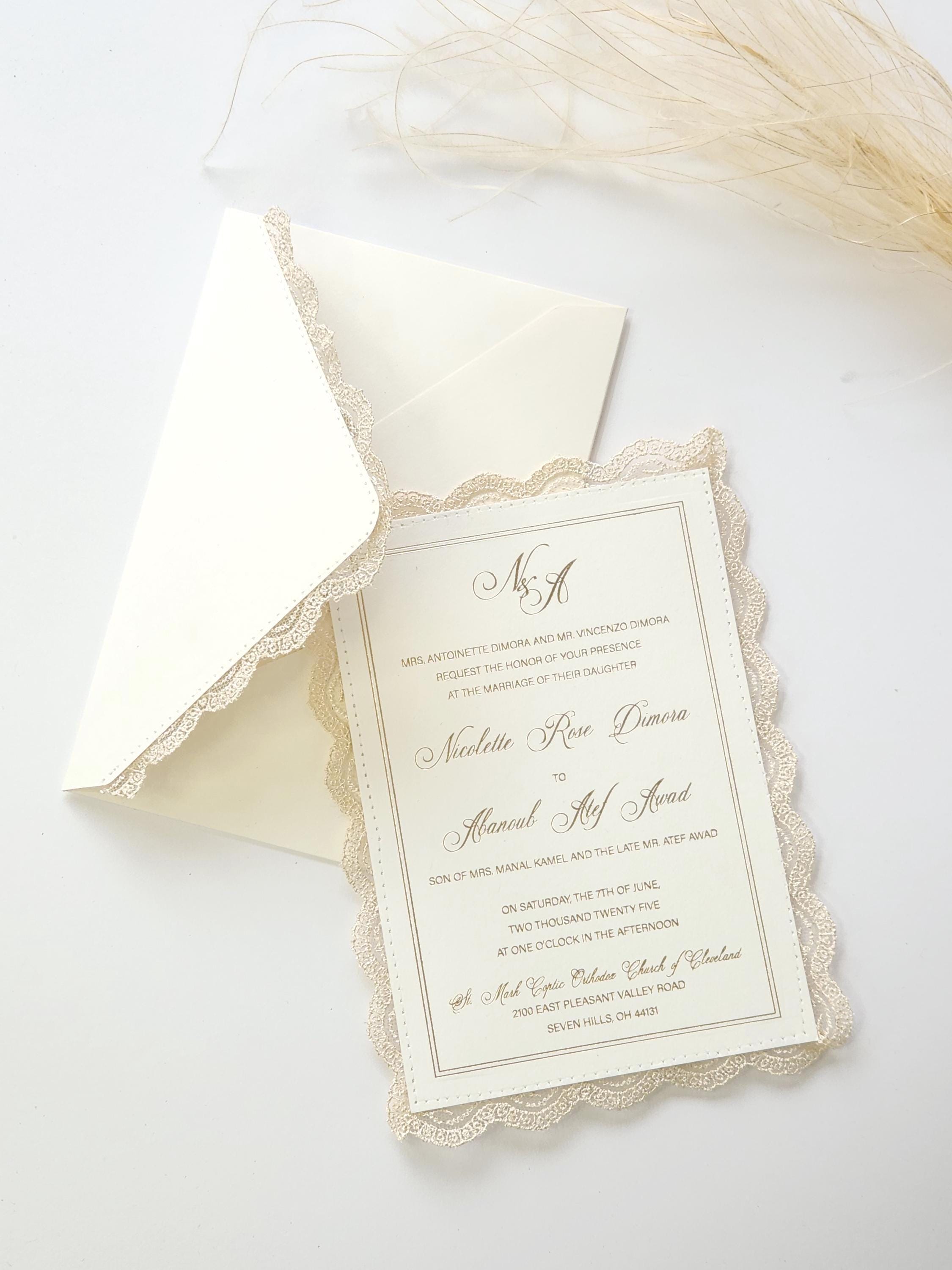 Handmade Lace Wedding Invitation, Embroidered Ivory Invite - Etsy