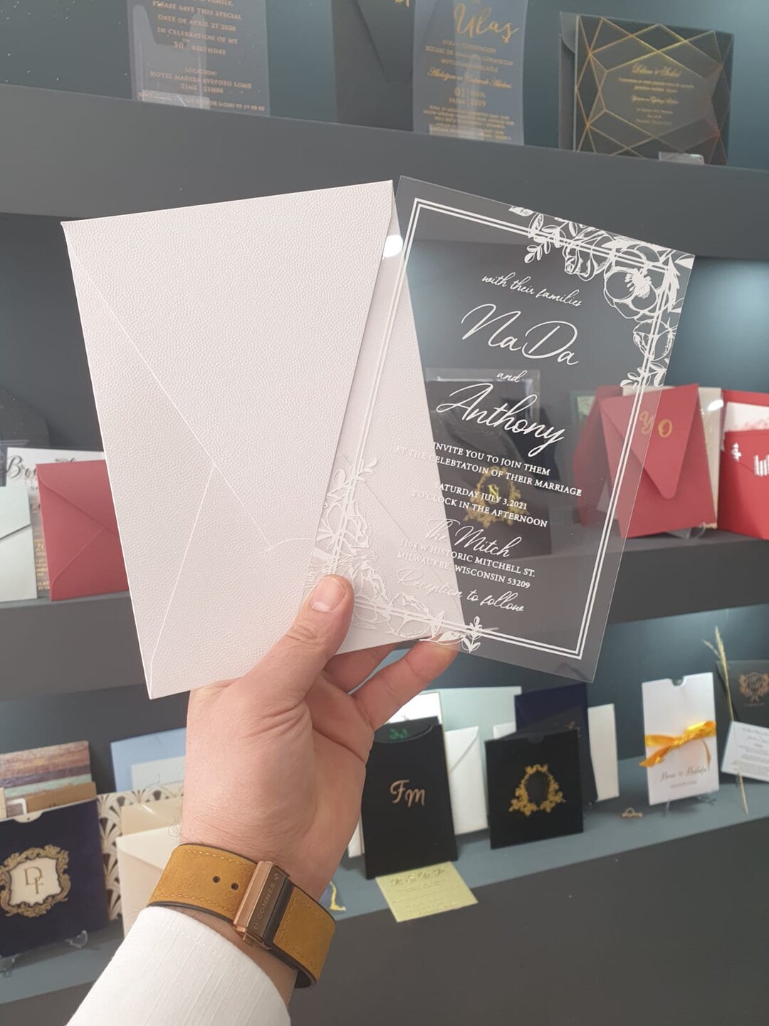 Wedding Invitation, Acrylic İnvitations, White Envelope, Clear Acrylic ...