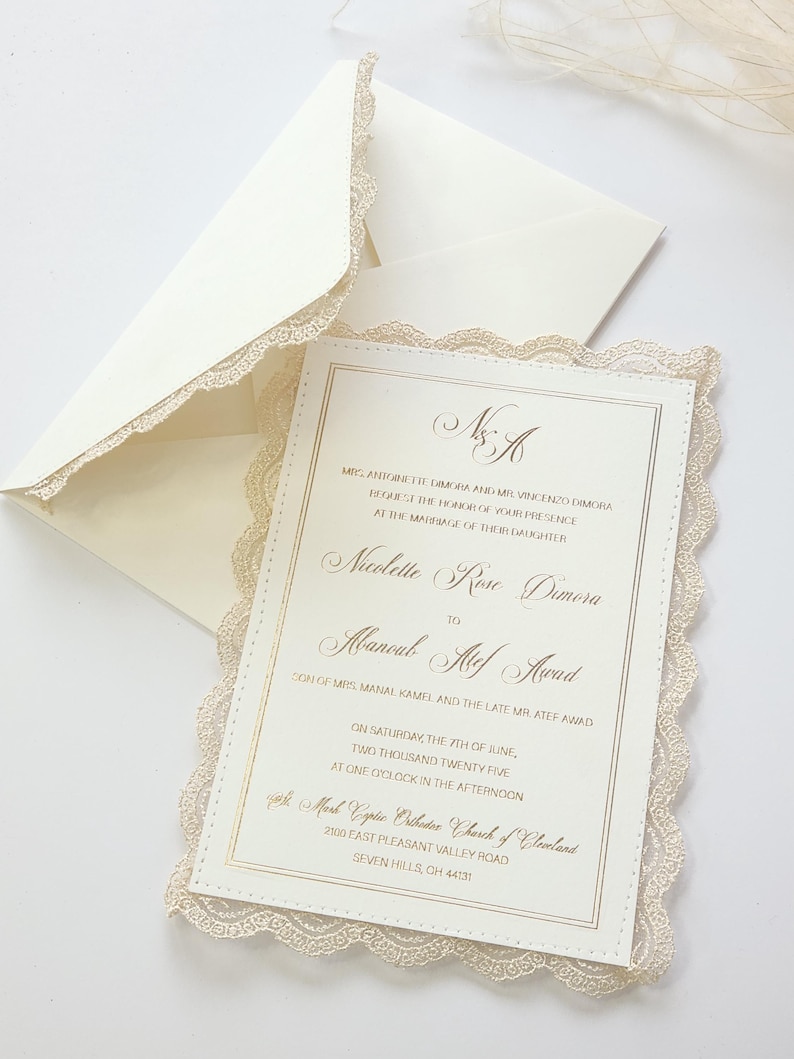 Handmade Lace Wedding Invitation, Embroidered Ivory Invite - Etsy