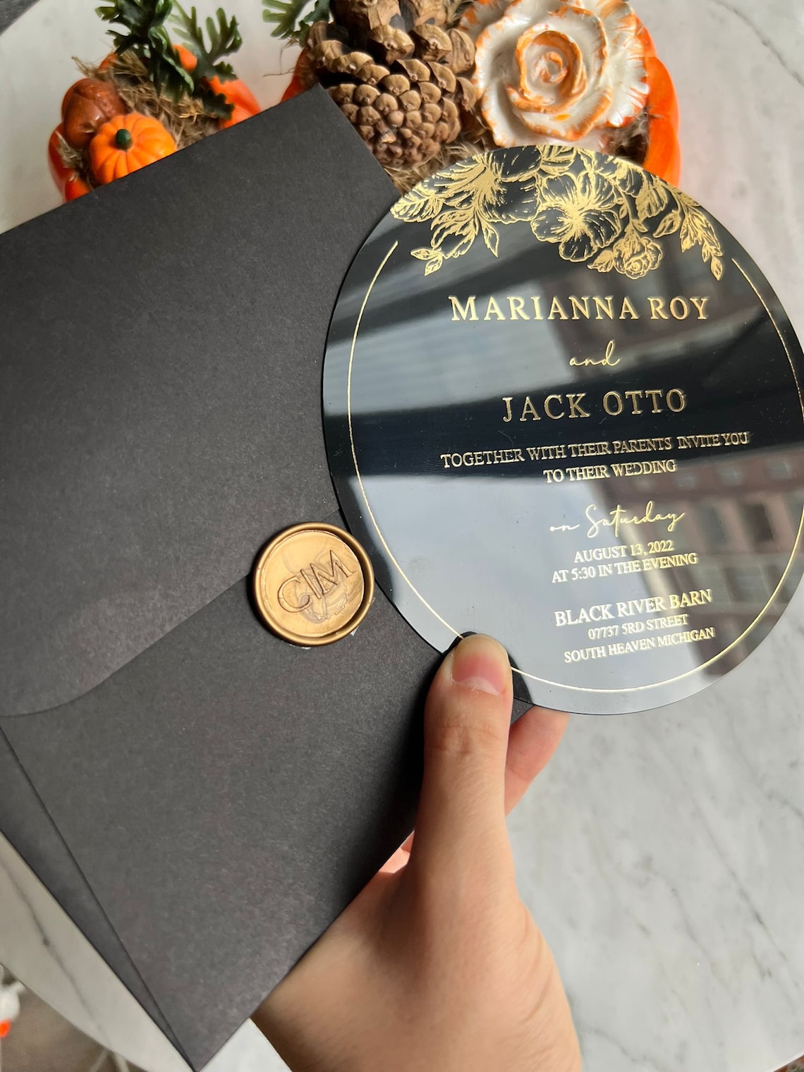 Round Invitation Card Black Acrylic Invitations Clear - Etsy