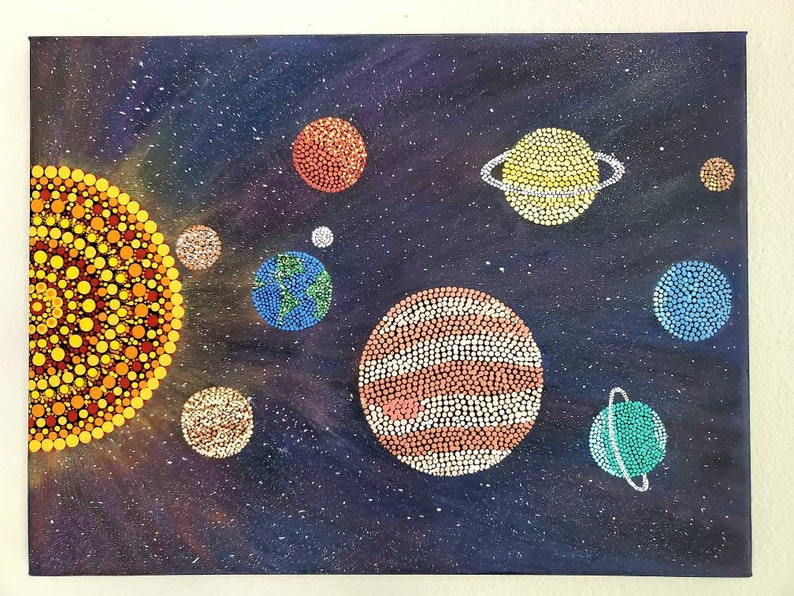 Dot Art Painting of Solar System on Stretched Canvas - Etsy