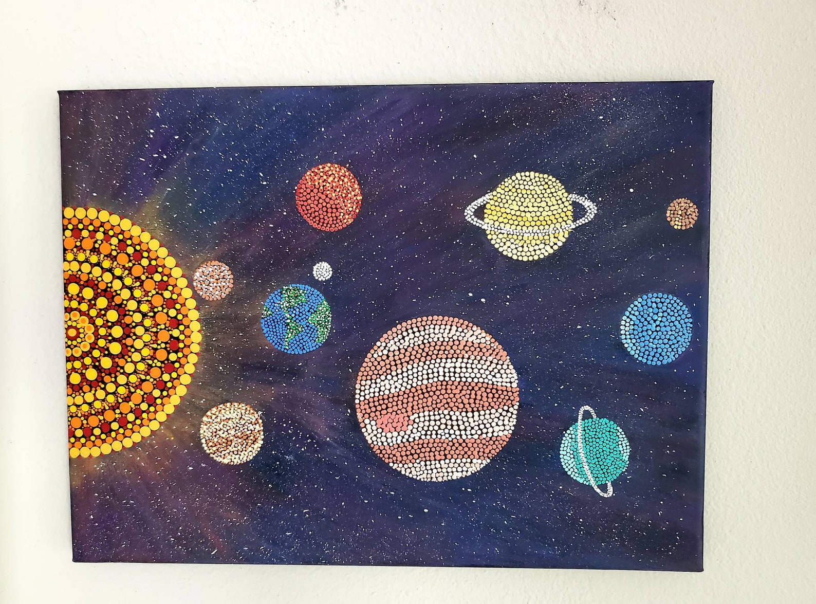 Dot Art Painting of Solar System on Stretched Canvas - Etsy