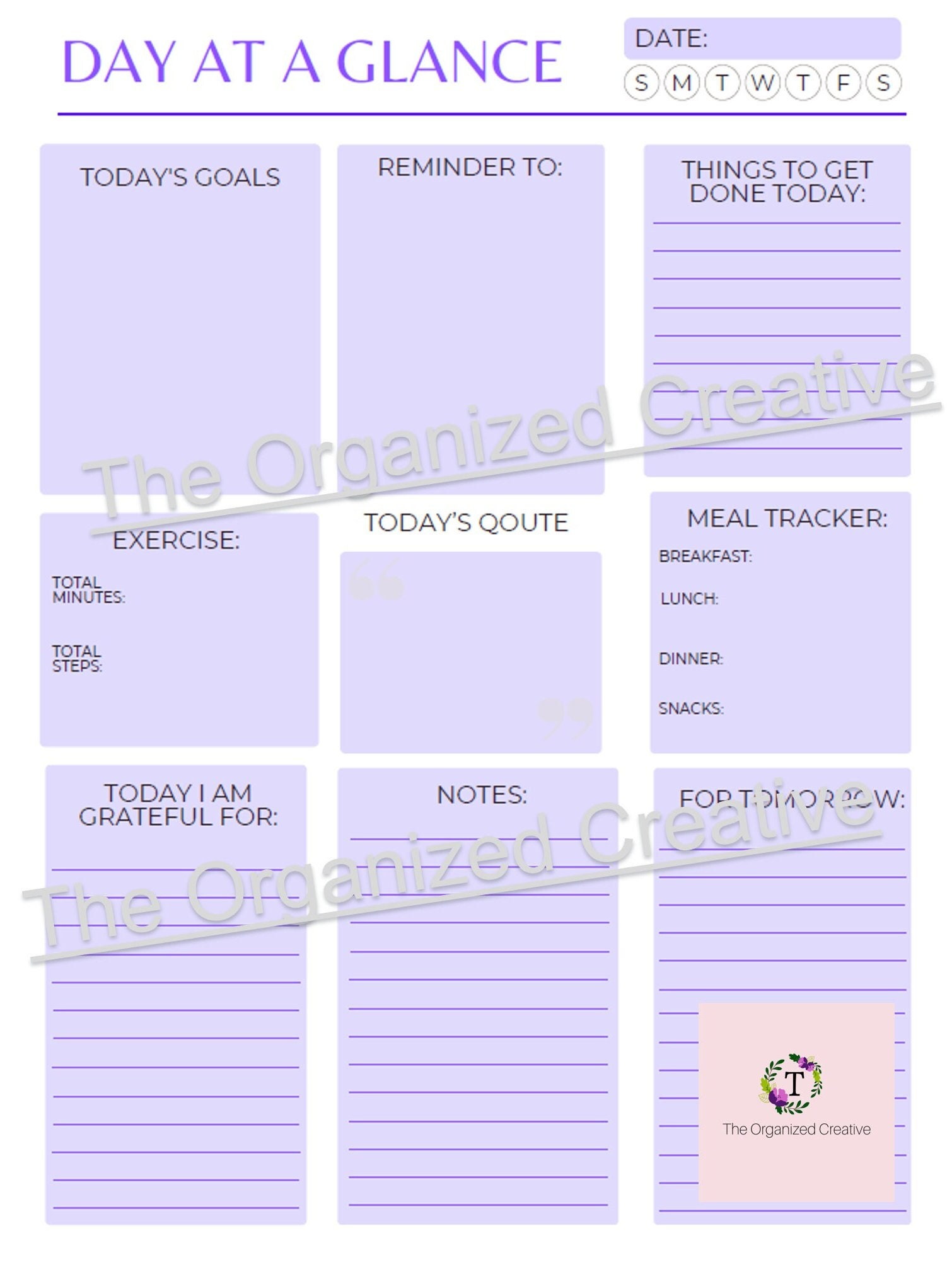 Day at a Glance Planner Printable Digital Planner | Daily to Do | to Do ...