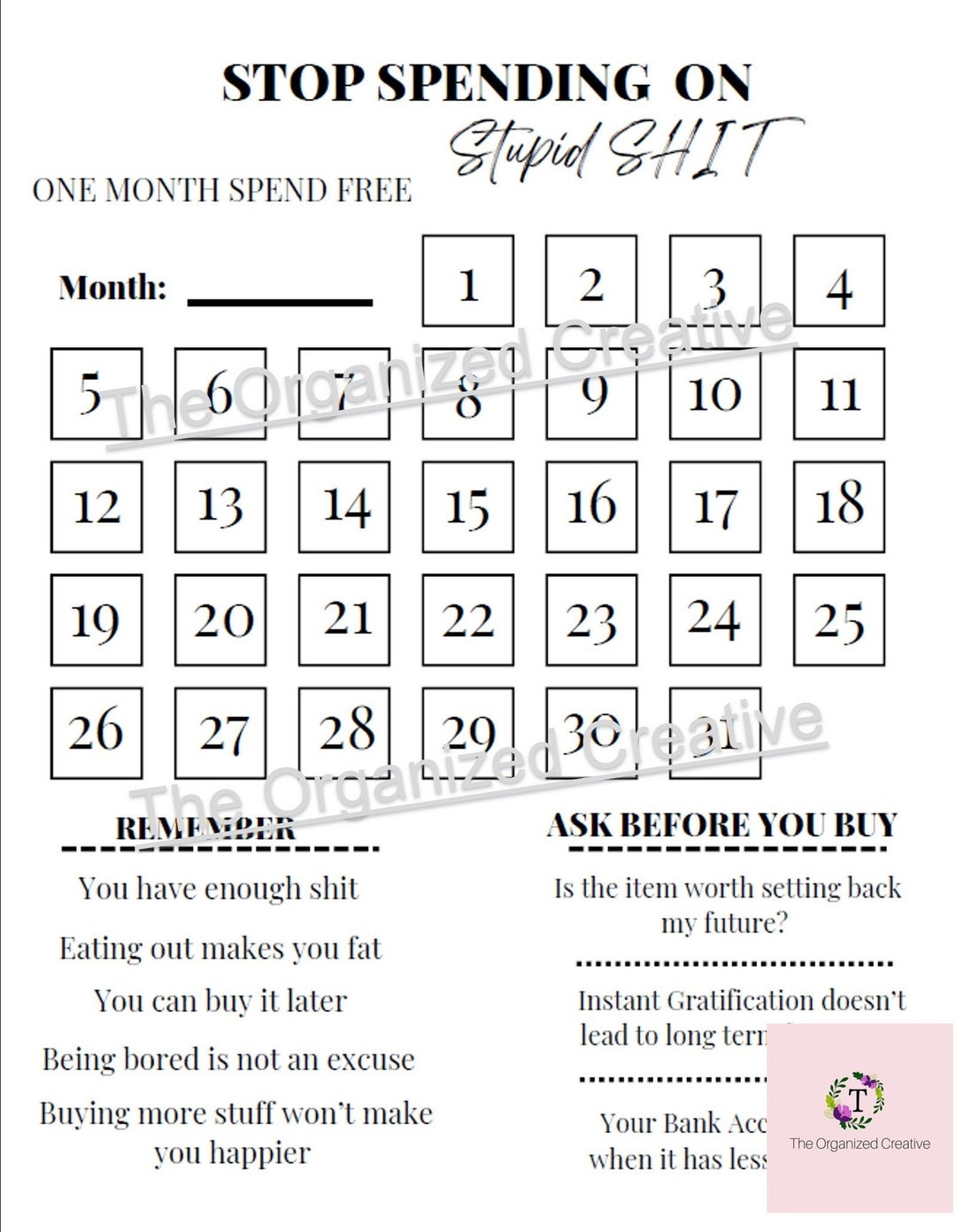 No Spend Month | No Spend Month Tracker | No Spend Month Challenge ...