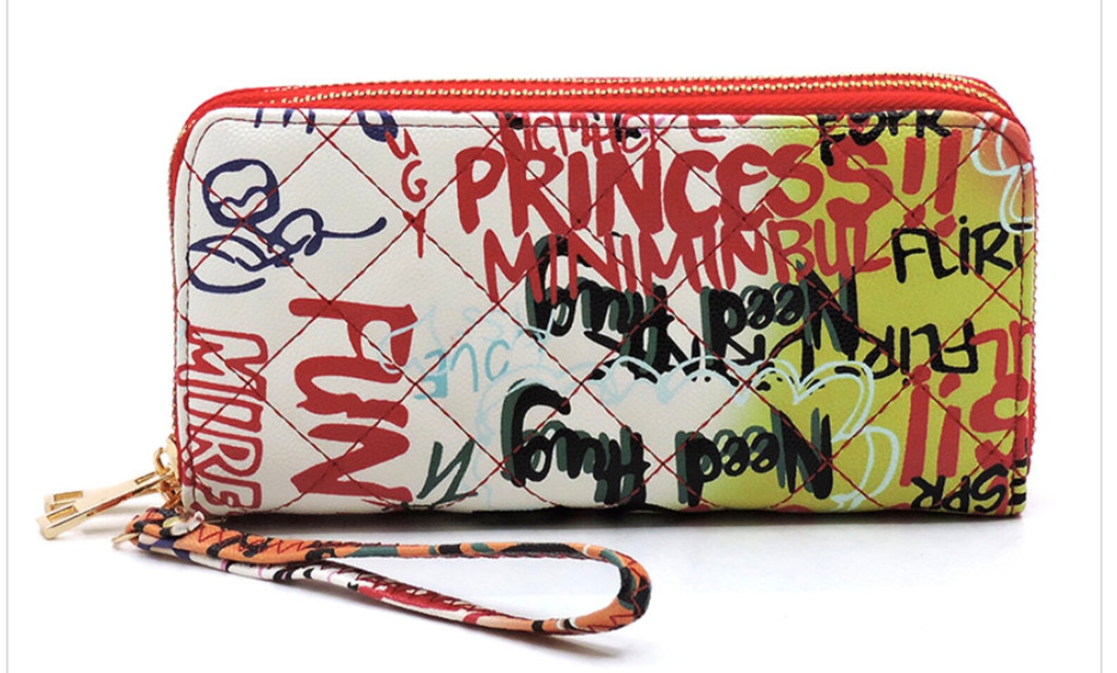 Multi Graffiti Print Double Zip Around Wallet | Etsy