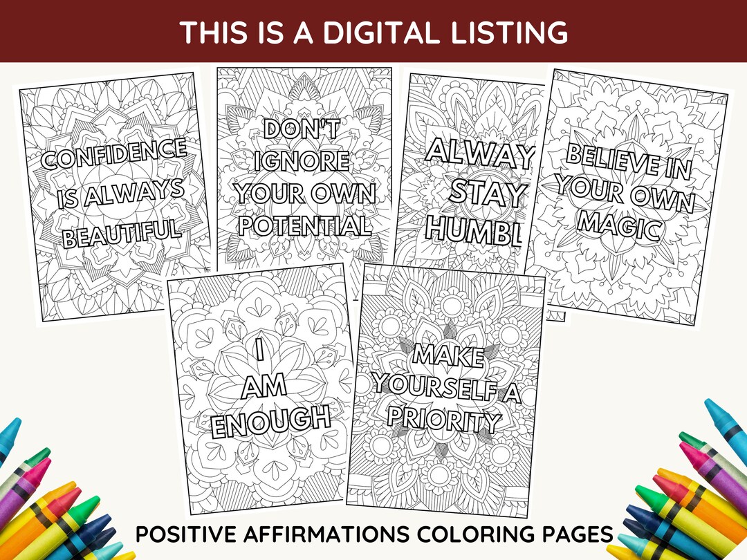 12 Mandala Coloring Pages With Positive Affirmationsdigital - Etsy
