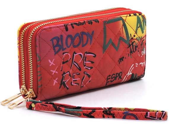 Multi Graffiti Print Double Zip Around Wallet | Etsy