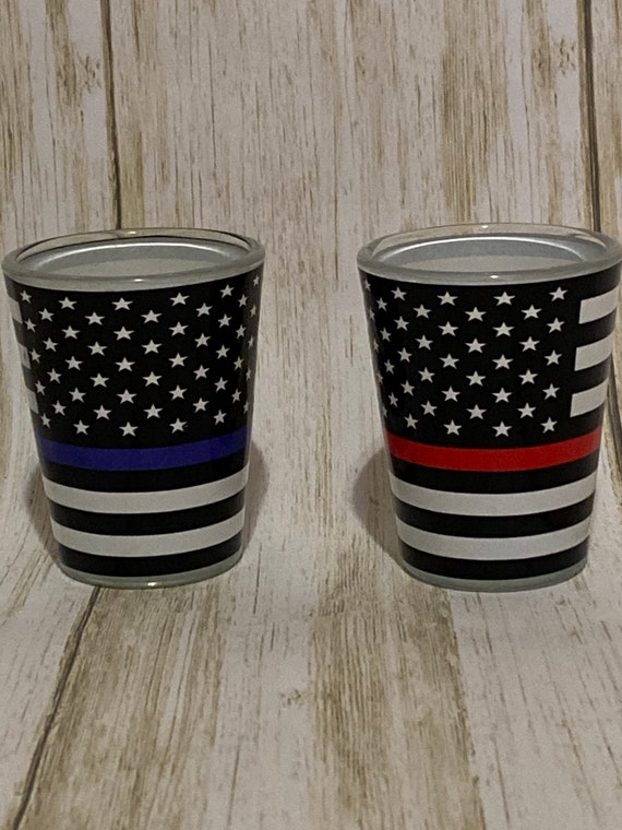 Red line shot glass blue line shot glass. Firefighter shot | Etsy