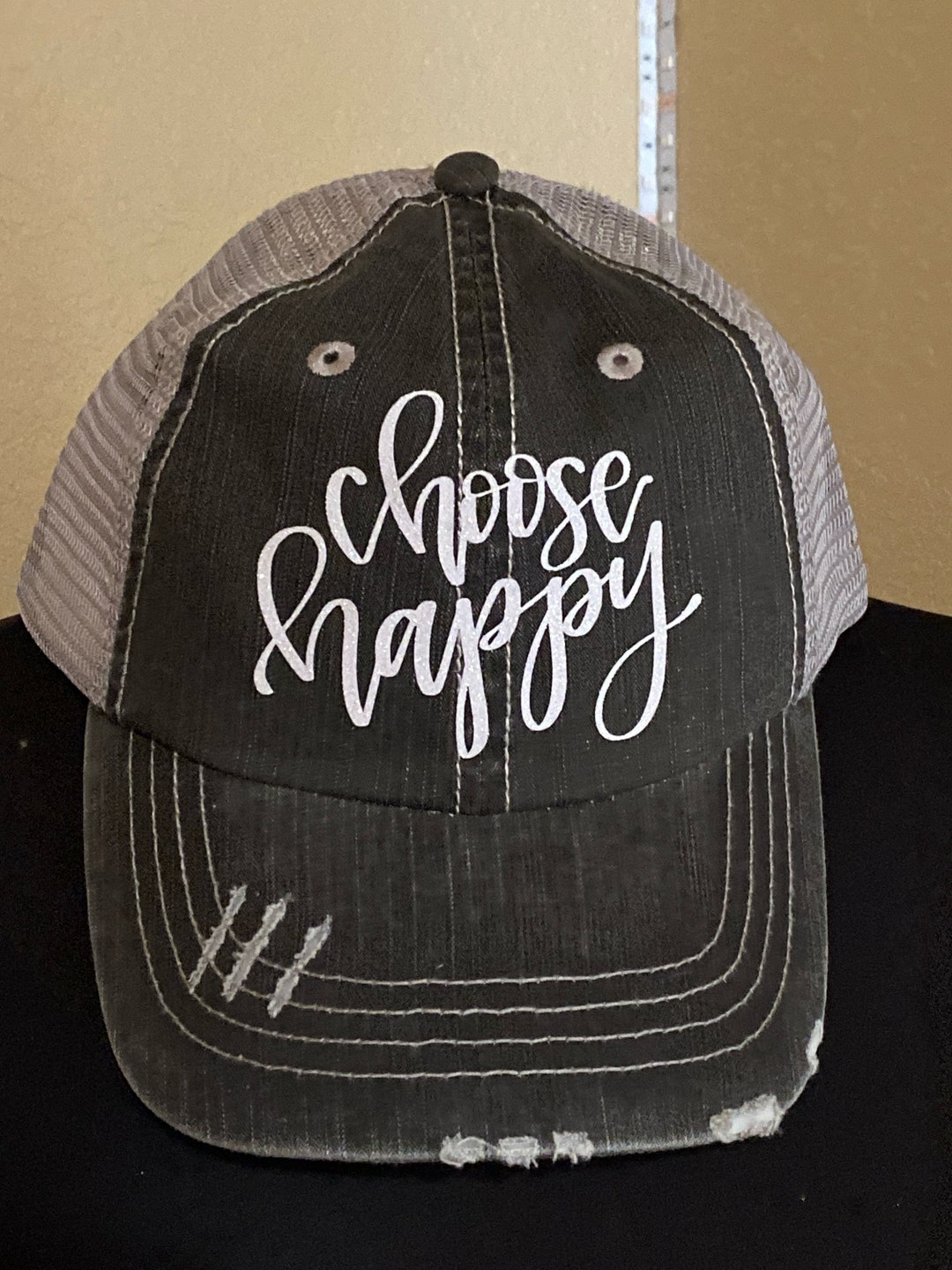 Choose Happy Hat Distressed Trucker Baseball Caps Glitter Vinyl Bling ...